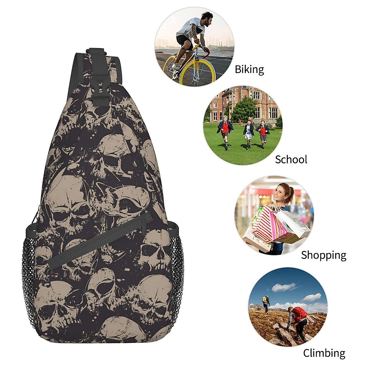 Cool Skull Sling Bag Crossbody Backpack Shoulder Bag Casual Daypacks For Men Women Cycling Hiking Travel
