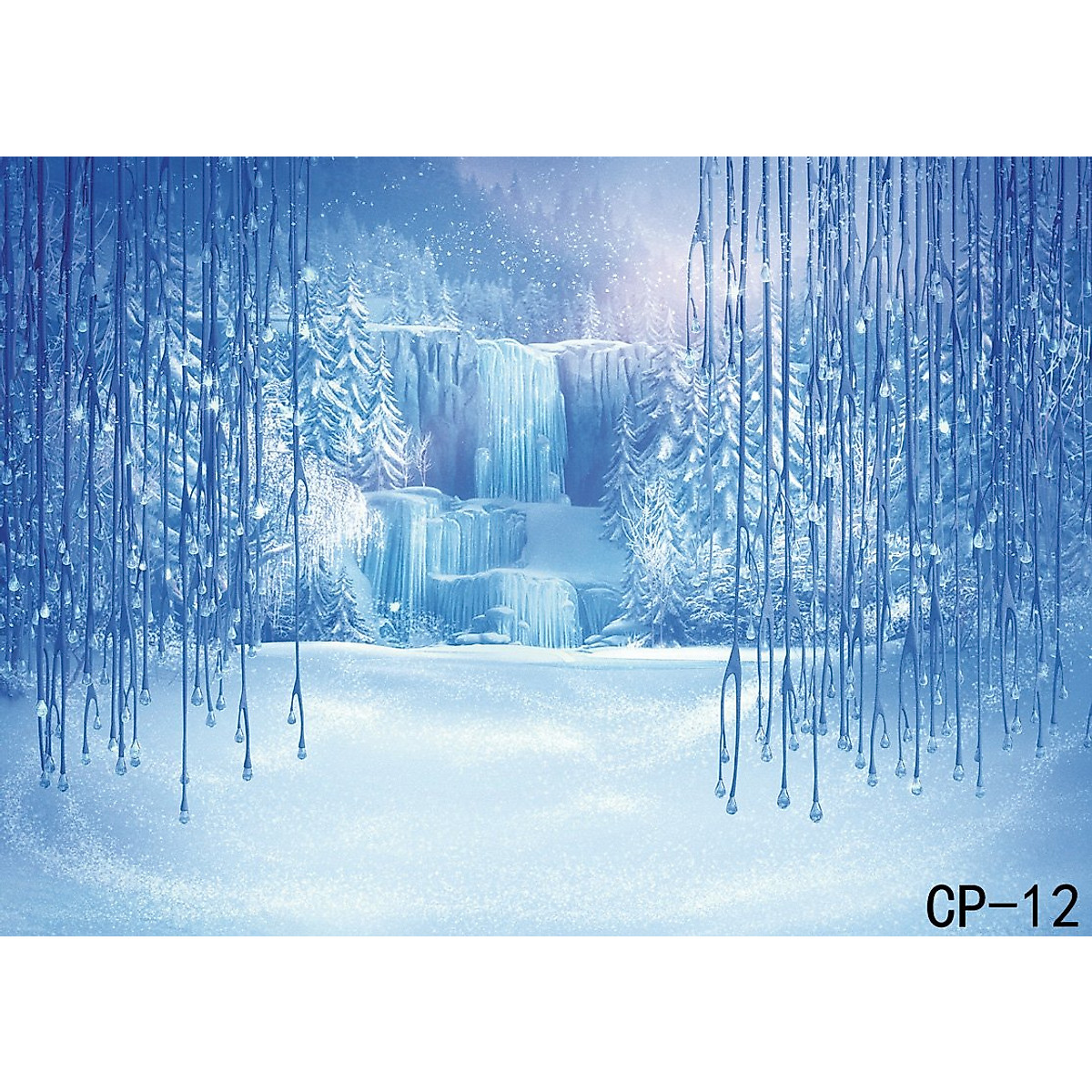 LYWYGG 7x5ft Ice and Snow White World Photography Backdrops Background Christmas Winter Snow Ice Crystal Pendant World for Children Photo Studio Props Backdrop CP-12