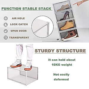 Side Open Shoe Boxes 12 PACK Clear Shoes Storage Containers Organizer Foldable Stackable,Plastic Shoe Storage Box Sneaker Cases for Closets Entryway Bedroom Garage,Fits Men's US Size 5.0-13