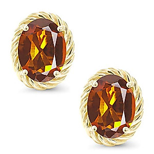 Gem Stone King 14K Yellow Gold 8X6MM Oval Gemstone Birthstone Earrings | Yellow Gold Earrings for Women
