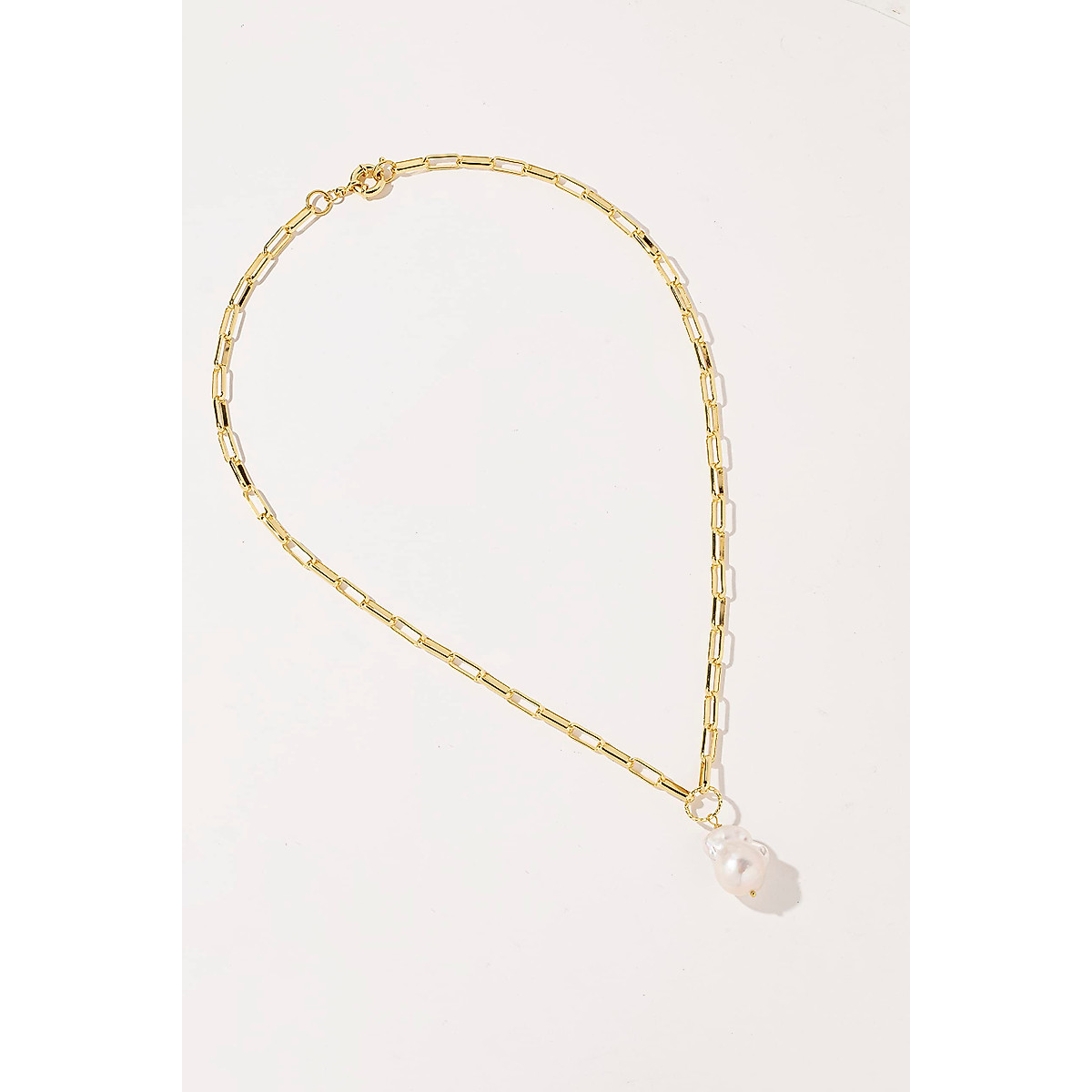 Baroque Pearls Pendant Necklaces Freshwater Cultured Pearls Necklace Pendant 18K Gold Paperclip Chain Necklaces 22inch for Women Vintage Jewelry