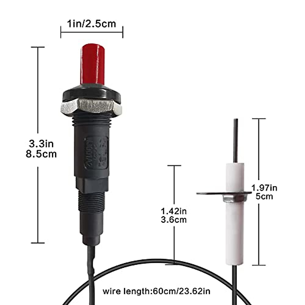 MENSI Piezo igniter with Spark Ignition Electrode 200 Degree Resistance Wire 1 Meter Long Set of 2