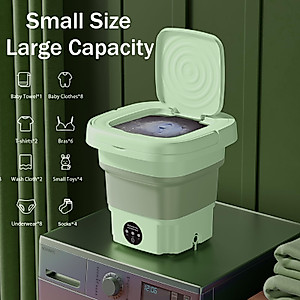 Oivley Portable Mini Washing Machine Foldable, Mini Washer, 8L High Capacity Small Washer for Baby Clothes, Underwear or Small Items, Suitable for Apartment, Dormitories, Travel, Camping, RVs-Green