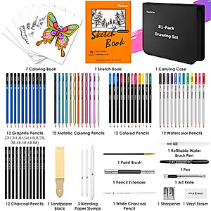 Art Supplies for Adults Kids, 81-Pack Pro Art Kit Drawing Pencils Set, Drawing Supplies Sketch Book, Sketching Pencils Kits, Graphite Pencils, Charcoal Pencils, Watercolor Metallic Sketch Art Pencils