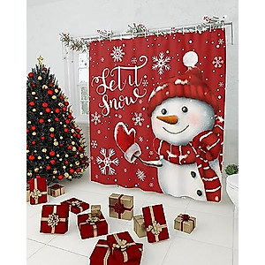 Waterproof Fabric Shower Curtain, Red Snowman Christmas Shower Curtain for Bathroom Curtains Bathtubs Hotel Washable Bath Shower Curtains with 12 Hooks Winter Snowflake Xmas Let-It-Snow 54x78in