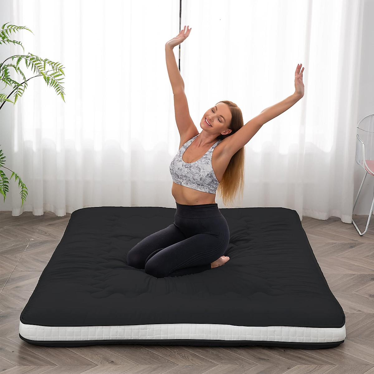 Dr.Futon Japanese Floor Futon Mattress Extra Thick Folding Roll Up Bed Topper Mat for Guest,Lounger and Tavel