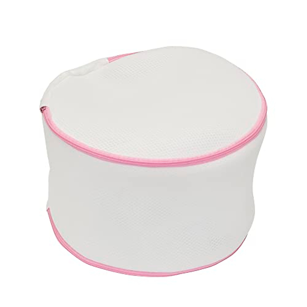 Household Essentials Bra Wash Bag, Large, Soft Polyester Mesh, Dual Zippered Compartments, Snag and Tangle Resistant, Contoured Design, Perfect for Expensive or Delicate Lingerie, White and Pink Trim