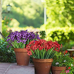 GREBOU 10 Bundles Artificial Flowers Faux Plastic Orchid Bouquets UV Resistant No Fade Faux Greenery for Home Garden Bridal Bouquet Hanging Planter Porch Patio Yard Office Wedding Decoration(Purple)