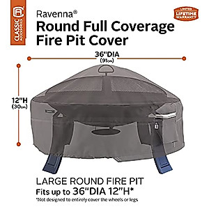 Classic Accessories Ravenna Water-Resistant 36 Inch Round Fire Pit Cover, Outdoor Firepit Cover