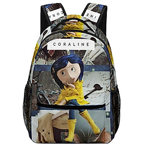 Rwillppycfei 3D Printed Backpack Animated Dark Fantasy Horror Cora-line Bag Large Storage Shoulder Backpack Creative sports Bag Classical Basic Travel Backpack Ages 12-18 years old
