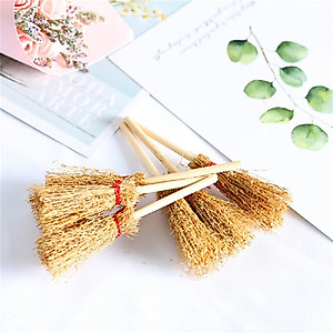 5pcs Halloween Mini Handmade Craft Straw Brooms with Red Rope,Mini Witches Prop Broom Models for Halloween Party Decorative Accessory Hangings Decorations