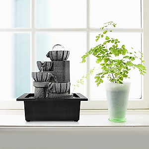 Dyna-Living Water Fountains Indoor Tabletop Water Fountain with LED Rolling Ball Feng Shui Waterfall Fountain for Modern Home Decor Office Living Room Decoration Home Gifts for Friends