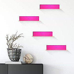 Set of 2 Acrylic Shelves 12 Inch Acrylic Wall Shelf Acrylic Floating Shelves Wall Mounted Display Organizer Book Shelf for Bedroom Living Room Bathroom Office Nursery Kitchen Book Display, Pink