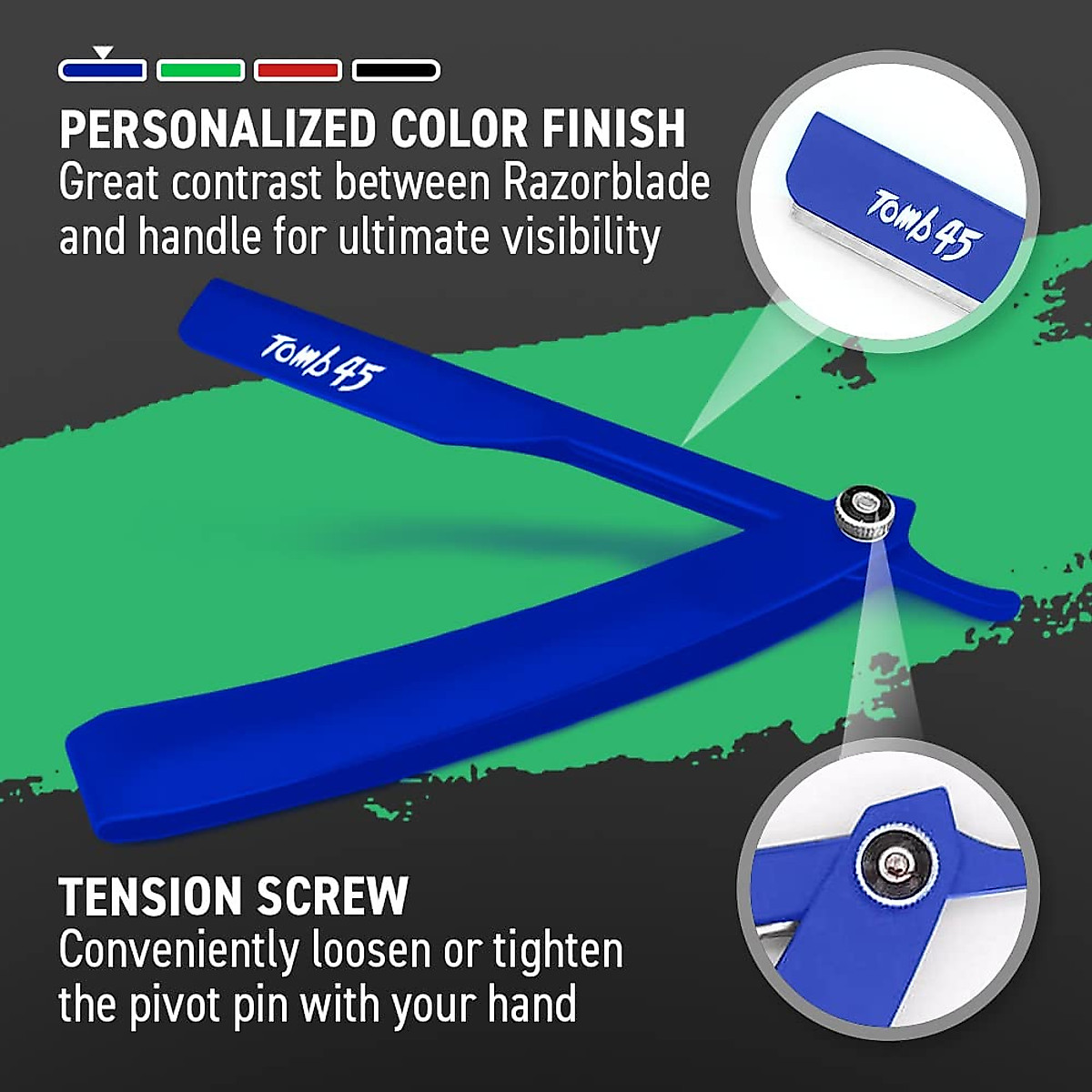 Tomb 45 Triple Cartridge Razor Holder | Disposable Razor Safety Handle For Barbers | 100% Metal Grip & 3 Adjustable Blade Exposure Options For Shaving (Green)