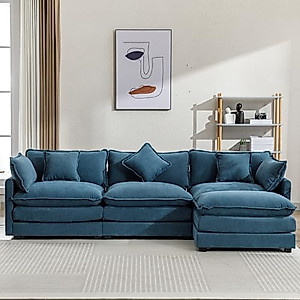 Minimalist Convertible Modular Sectional Sofa with Movable Ottoman Set, Comfort Chenille Upholstered Corner Couch, Free Combination Deep Seat Sofa&Couches with Throw Pillows for Living Room Apartment