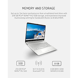 HP 2023 15.6-inch HD Micro-Edge Laptop, AMD Ryzen 3-3250U Processor, 16GB RAM, 1TB SSD Storage, Windows 11 Home, Long-Lasting Battery, Fast Charge, 720p Webcam, Natural Silver