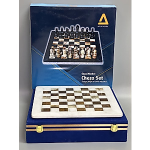 ApexGlobal Large Handmade Full Chess Set, Black and Green, Marble Chess Board, 32 Chess Game Pieces, Unique Home décor. Handcrafted Tournament Chess Board - 2 Players.