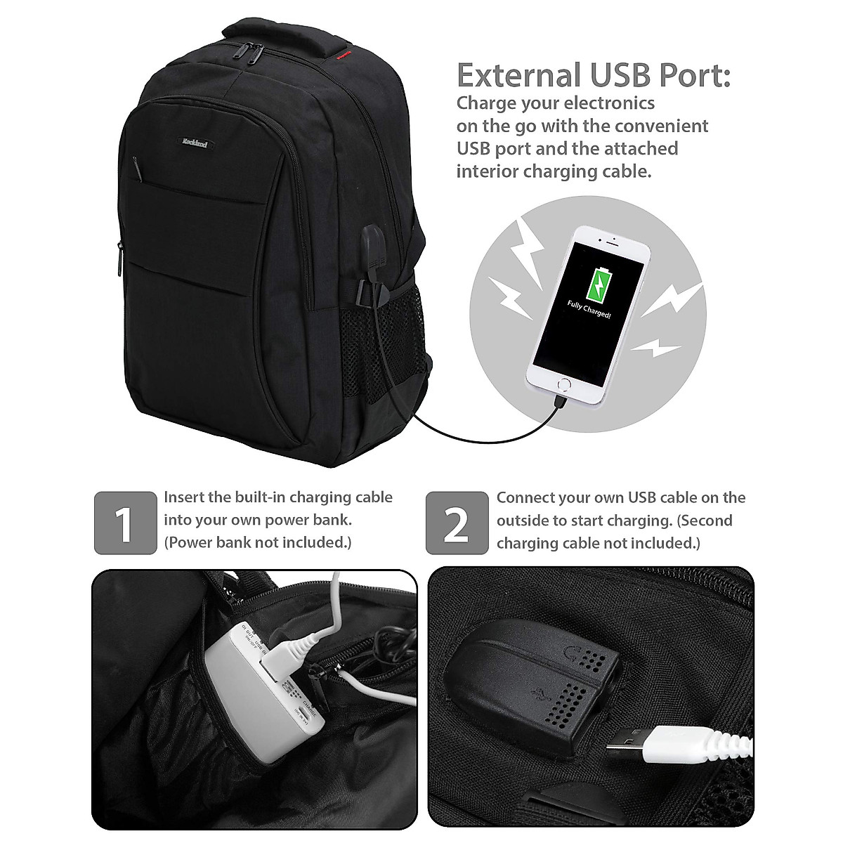 Rockland Business Pro USB Laptop Backpack, Black, Large