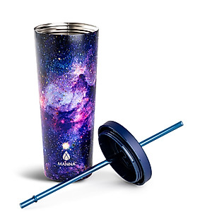 Manna Chilly Double-wall Vacuum Insulated Stainless Steel Tumbler with Splash-proof Lid and Reusable Tritan Straw - 24 Oz - Galaxy