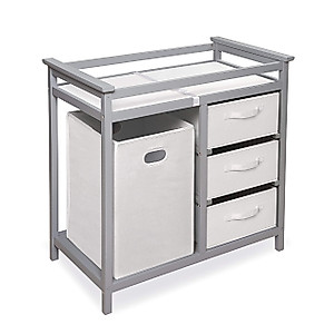 Badger Basket Modern Baby Changing Table with Laundry Hamper, 3 Storage Drawers and Pad, Diaper Change Station - Gray/White