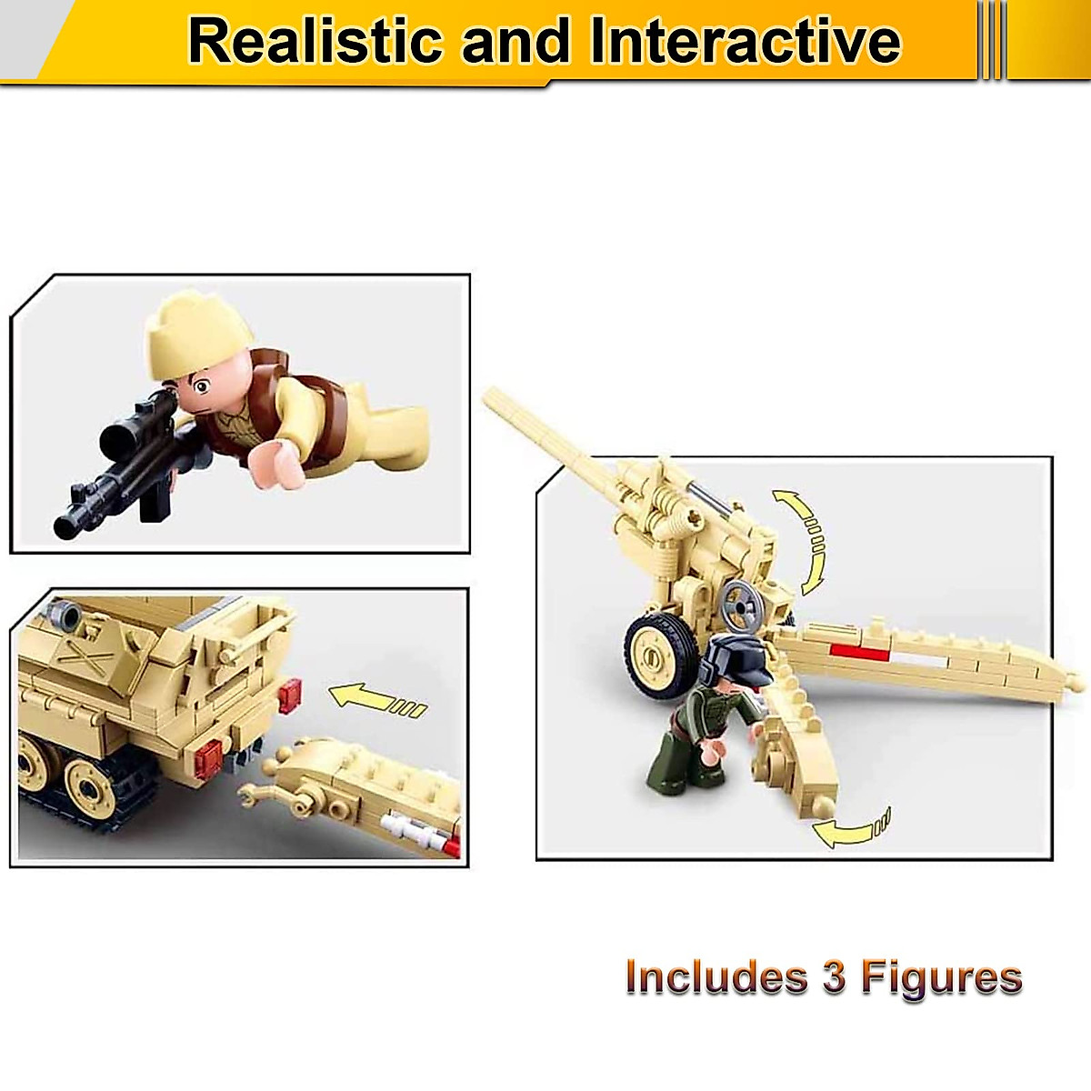 Military Army WWII Half-Track Troop Carrier with Cannon Toy Vehicle Building Kit, Army Series Building Block Set with 3 Soldier Figures, Best Roleplay STEM Construction Toy for Boys Girls (460 PCS)