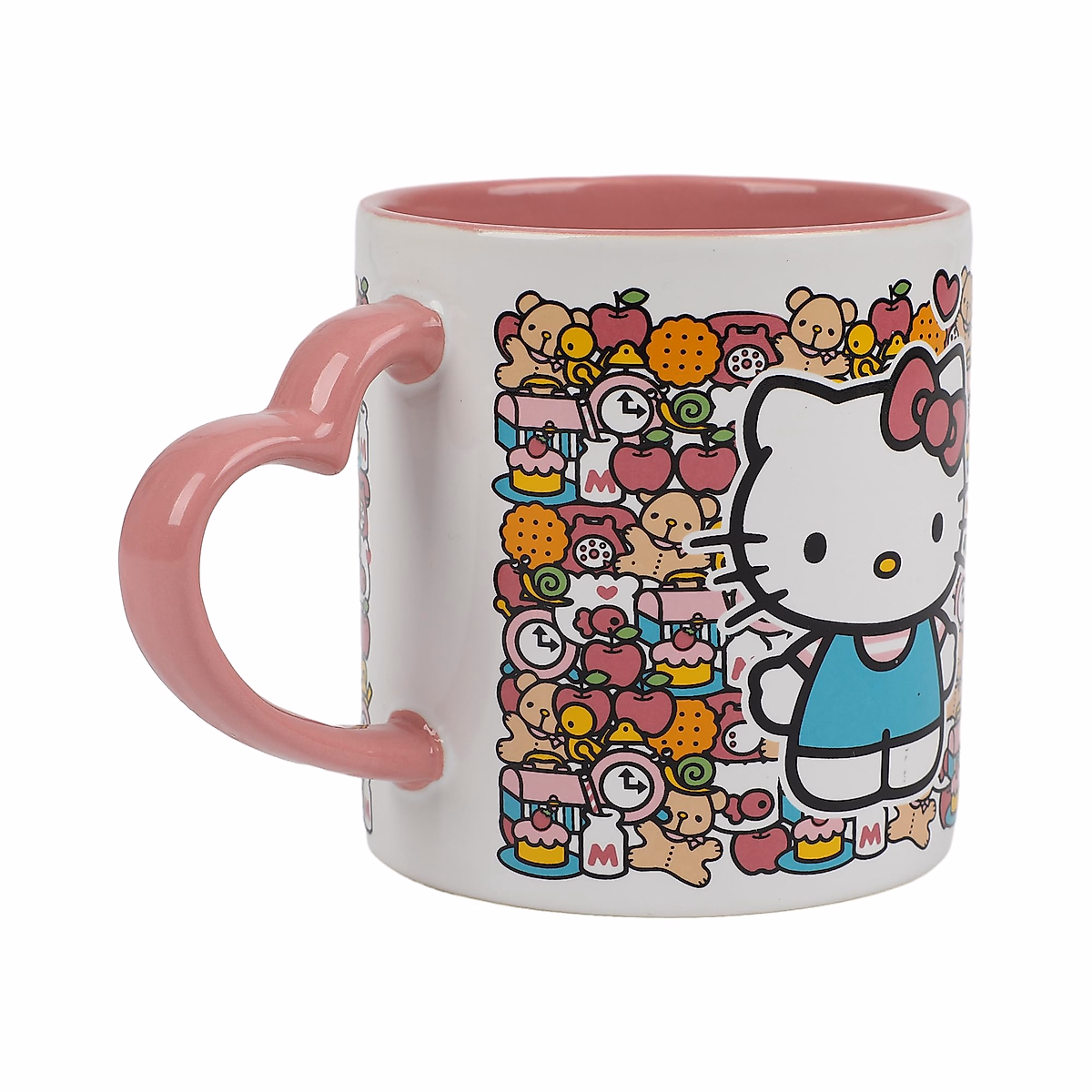 Bioworld Hello Kitty Mug with Pink Heart Shaped Handle - 16oz Ceramic Mug