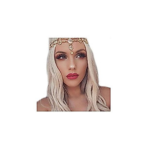 Aceorna Wedding Headbands Chain Floral Jewelry Hair Pieces Crystal Pearl Headpiece Festival Holloween Costume Bridal Accessories for Women and Girls (Gold)