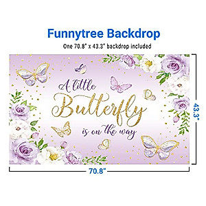 Funnytree 7x5FT A Little Butterfly is On The Way Purple Backdrop Girl 1st Birthday Baby Shower Princess Party Supplies Flower Background Cake Table Decor Favors Photobooth Props Gift Banner