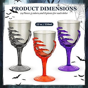 Dandat 24 Pcs Halloween Skeleton Hand Goblets 12oz Plastic Halloween Cups Skull Wine Glass Set Clear Skeleton Wine Glass for Creepy Spooky Halloween Party Decorations(Black, Purple, Orange, Gray)