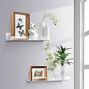 JiePai Acrylic Floating Wall Shelf Bookshelf 15 Inch,Wall Mounted Nursery Kids Bookshelf, Invisible Spice Rack, Clear Thick Bathroom Storage Shelves Display Organizer,2 PCS