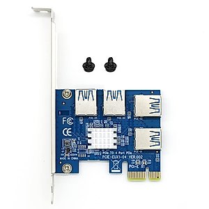 PCIe 1 to 4 Riser Card, Pcie Splitter 1 to 4 PCI Riser Card, 4 Risers into 1 PCI Card, PCIe Multiplier Risers 1X to External 4 PCI-e USB3.0 Adapter for ETH Miner GPU Crypto Bitcoin Ethereum Mining Rig