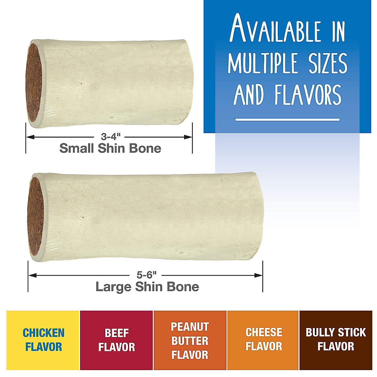 Cadet Stuffed Shin Bones - Highly Digestible, High Protein, Long-Lasting Dog Chew Bone for Aggressive Chewers, Supports Dental Health, - Peanut Butter Flavor, Small (3 Count)
