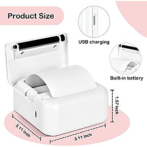 Instaproud - Portable Sticker Printer Mini C15 Pocket Thermal Printer Bluetooth-Compatible Photo Printer Pocket Label Receipt Printer with 10 Rolls Paper for Photos, Memos, Study Notes (pink)