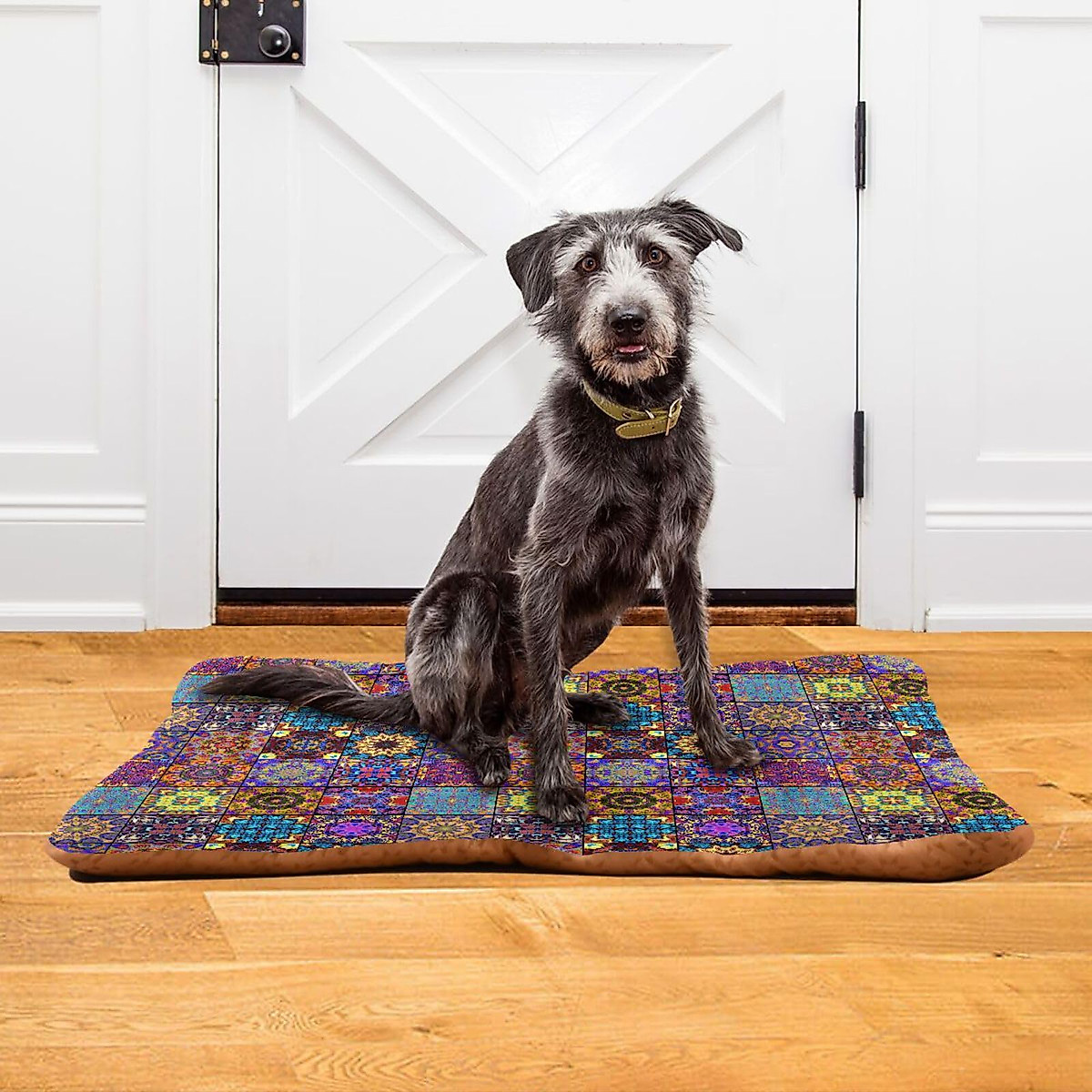 Coikll Mexican Talavera Pet Bed Pad Soft Dog Bed Mat with Anti-Slip Bottom, Machine Washable Crate Pad Mattress for Dog Sleeping- 36 * 24inches