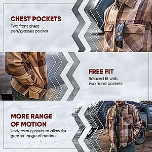 Vertx Last Line Mens Long Sleeve Plaid Flannel Tactical Shirt with Pockets built for Concealed Carry, CCW, Outdoor, Overlanding, and Daily Wear, Barren Large
