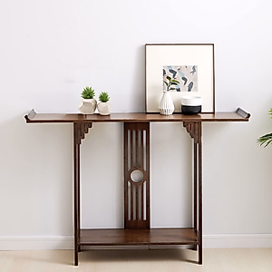 QUEWATSA 2-Tier Entryway Vintage Table, Bamboo Storage Console Table Sofa Table End Table Plant Photo Displaying Shelf Vintage Storage Shelves Living Room Long Accent End Table Sideboard (102*29*83cm)