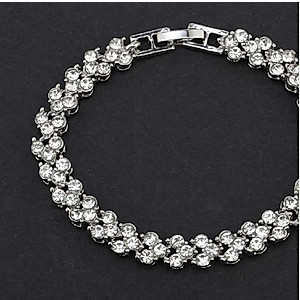 LRGKMCWTOB 925 Sterling Silver Women Fashion Roman Style Crystal Diamond Bangle Bracelets Elegant Charm Rhinestone Bracelets Gifts