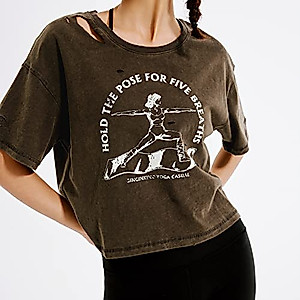 Shirts for Teens Girls, Y2K Crop Top T Shirt, Short Sleeve Tops T in Soft Breathable, Tops Sweaters for Women in Charcoal (Brown, Large)
