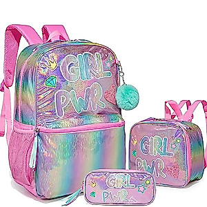 HTgroce Girls Backpack with Lunch Box Kindergarten Backpack for Girls Elementary Bookbag for Students School Preschool Toddler Backpack Set Girls Preschool School Bag with Lunch Box Pencil Case