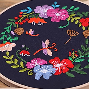 Hand Embroidery Kit for Beginners 4 Pack Embroidery Starter Kit with Pattern and Instructions,4 Plastic Embroidery Hoops,1Scissors,Color Threads and Needles,DIY Adult Cross Stitch Kits