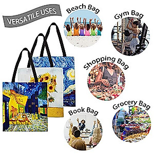 3 Pack Canvas Tote Bag Reusable Grocery Shopping Tote Bag Large Women Shoulder Bag Handbag 3 Designs, 13 X 14 Inch