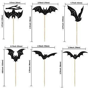 Gyufise 24Pcs Halloween Bat Cupcake Toppers Black Glitter Bat Halloween Cupcake Picks for Halloween Theme Baby Shower Kids Birthday Party Cake Decorations Supplies