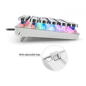 HUO JI E-Yooso Z-88 Typewriter Mechanical Keyboard, Rainbow LED Backlit, Vintage Retro Style with Blue Switches, Compact 81 Keys for PC, Mac, White