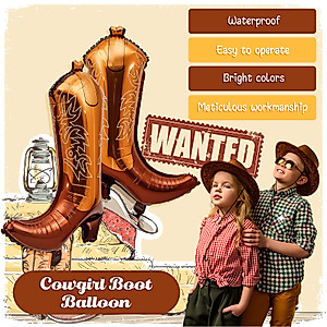 Wettarn 12 Pcs Western Cow Boot Balloons 30 Inch Cowgirl Cowboy Balloons Foil Balloon for Last Rodeo Bachelorette Party, Cowgirl Cowboy Birthday Decorations Supplies(Brown)