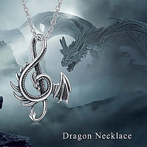 YAFEINI Dragon Necklace 925 Sterling Silver Music Note Aesthetic Pendant Chain Vintage Gift for Men Women