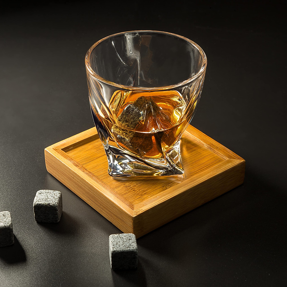 Whiskey Stones Gift set for Men, Bourbon Glasses Set of 2 With 6 Whiskey Bullets in Luxury Box. Unique Gifts for Dad Boyfriend Brother Husband for Birthday Anniversary