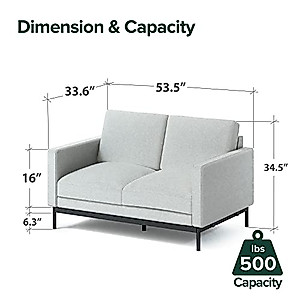 ZINUS Logan Loveseat, Green Tea Infused Foam Cushions, Tool-Free, Easy Assembly, Light Grey