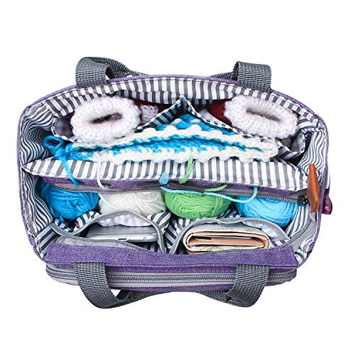 Luxja Crochet Tote Bag, Yarn Storage Bag for Small Unfinished Projects, Crochet Hooks and Other Accessories, Purple