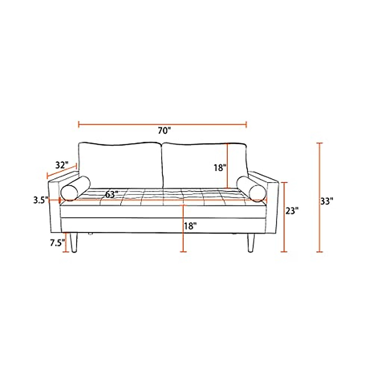 SILKIR 3-Person Sofa Couch for Living Room | Perfect for: Apartment/Studio/Office & Small Space | Poly Fabric | Fast and Easy Assembly Modern Contemporary Mid-Century, Faux Leather, White