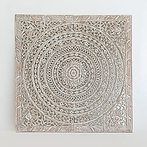 Moroccan Wooden Bed Headboards Hand Carved Panels Sculpture Wall Mounted Decor in Reclaimed Teak Wood 48 Inches